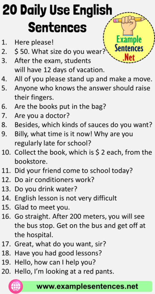20 Daily Use English Sentences, Spoken English Sentences Everyday ...