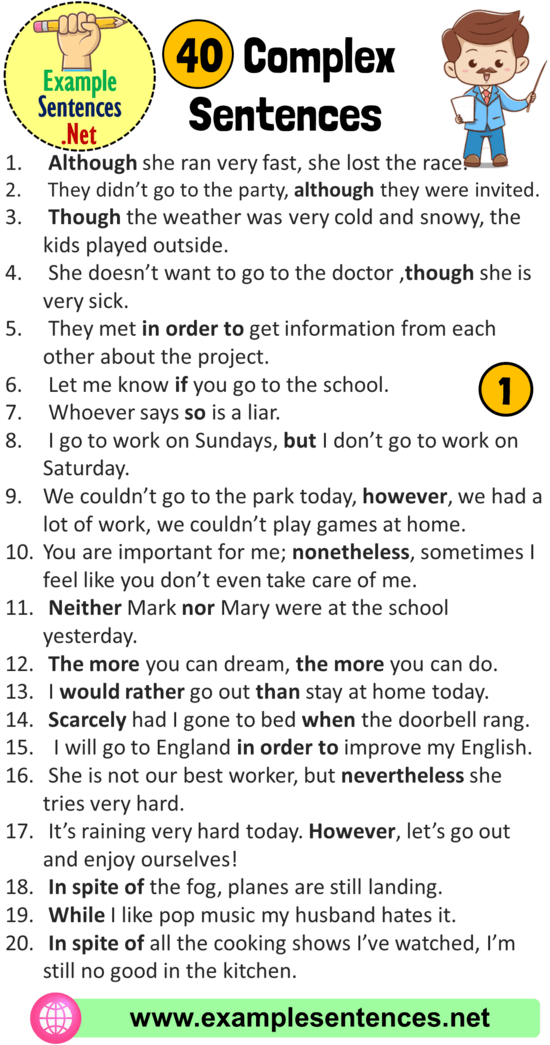 40 Examples Of Complex Sentence Complex Sentences Examples Example