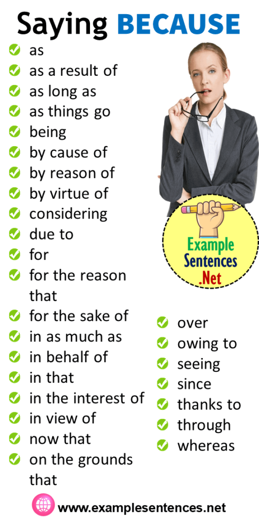 Saying BECAUSE in English Speaking, Different Ways to Say - Example ...