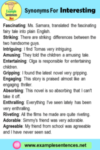 12 Synonyms For Interesting, and Example Sentences - Example Sentences