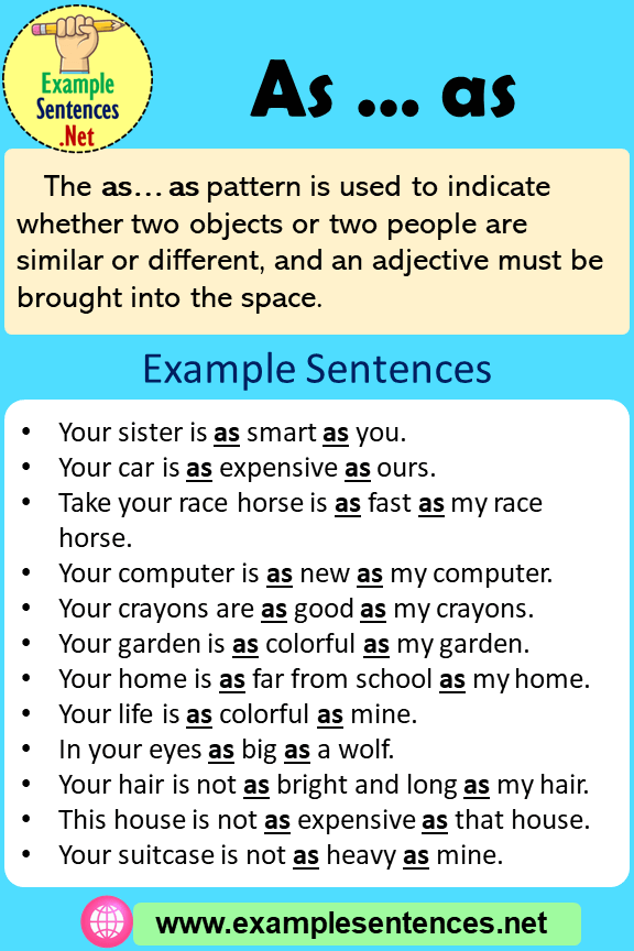 As … as in a Sentence, Definiton and Example Sentences - Example Sentences