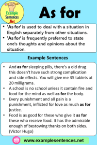 As For in a Sentence, Definiton and Example Sentences - Example Sentences