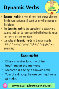 Dynamic Verbs, Definition and Example Sentences - Example Sentences
