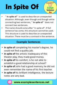 In spite of in a Sentence, Definition and Example Sentences - Example ...